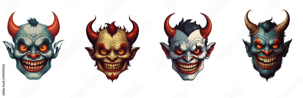 Set of cartoon horror devil character faces. vector illustration of ...