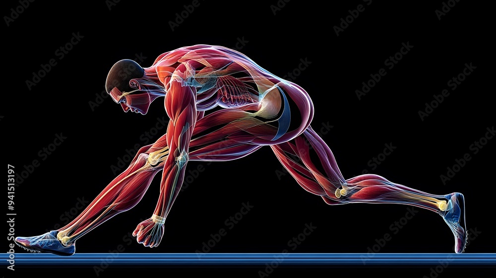 Muscular System in Athletic Pose: A muscular system illustration of a ...