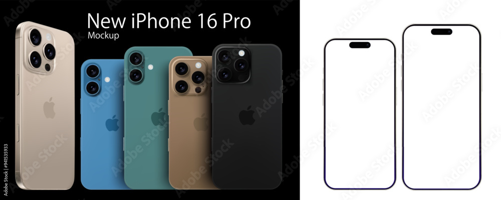 New iPhone 16 Pro Mockup in Multiple Colors. A detailed mockup of the ...