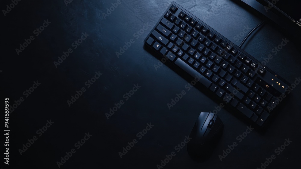 Dark Desk Setup: A minimalist workspace featuring a black mechanical ...