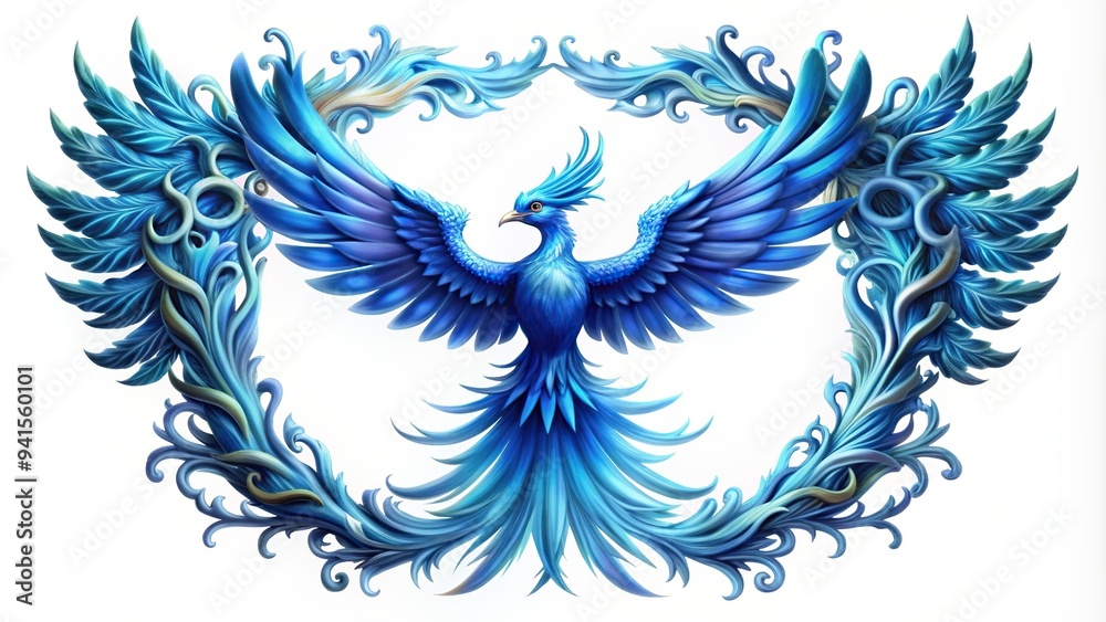 Blue phoenix in frame shape, stunning and majestic, fire, phoenix ...