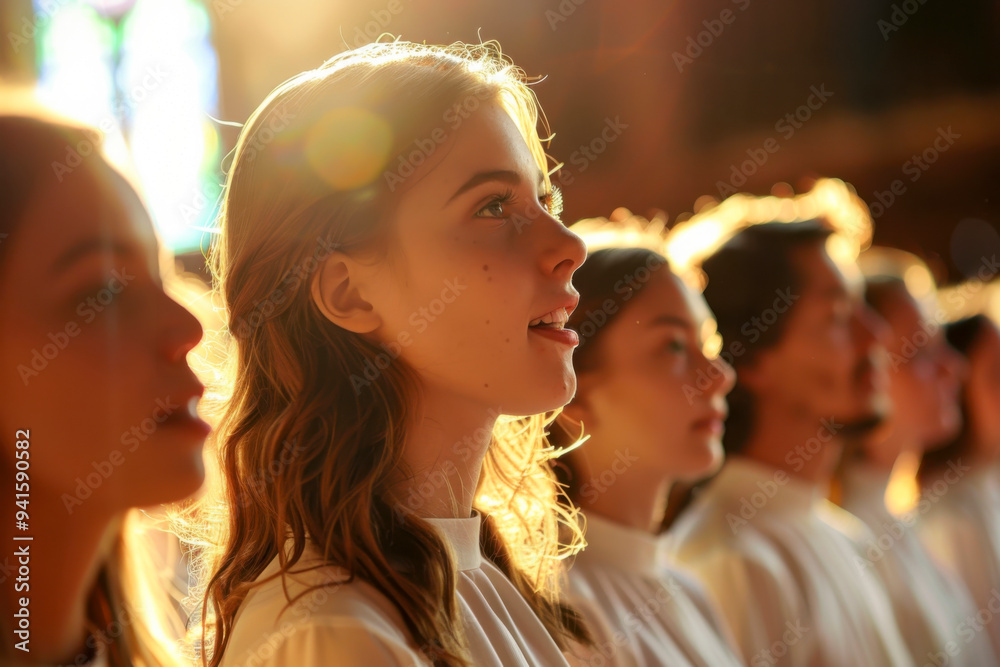 Foto de Stock Chorus performance in a church during golden hour with ...
