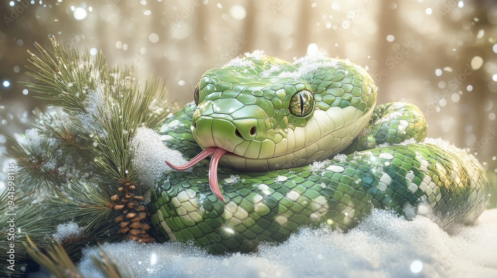 Snakes animated text for 2025 on winter snow background, Chinese New ...