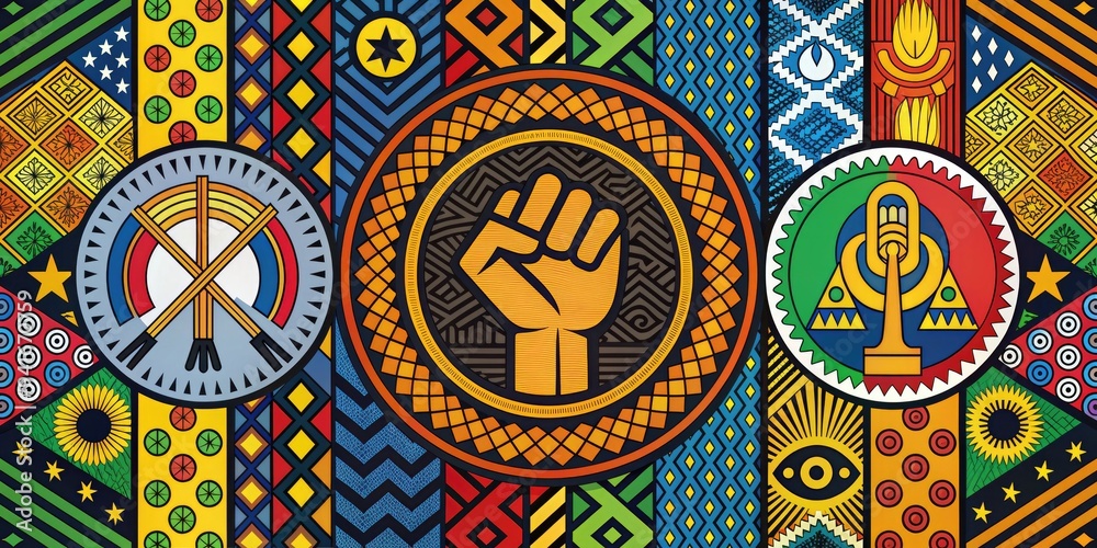 Empowering Unity: Bold hues, vibrant patterns, symbols of strength and ...