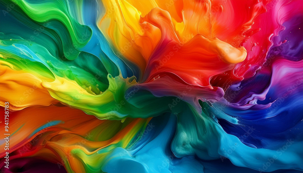 Colourful paint splash, modern art, colors, green, red, yellow, blue ...