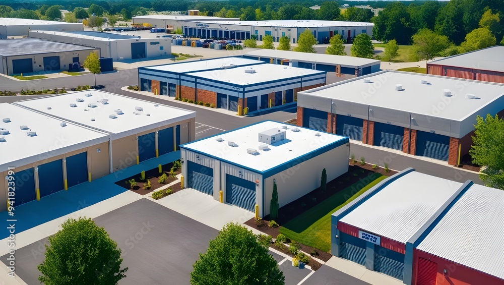 Storage Facility Selection: High-resolution aerial view of multiple ...