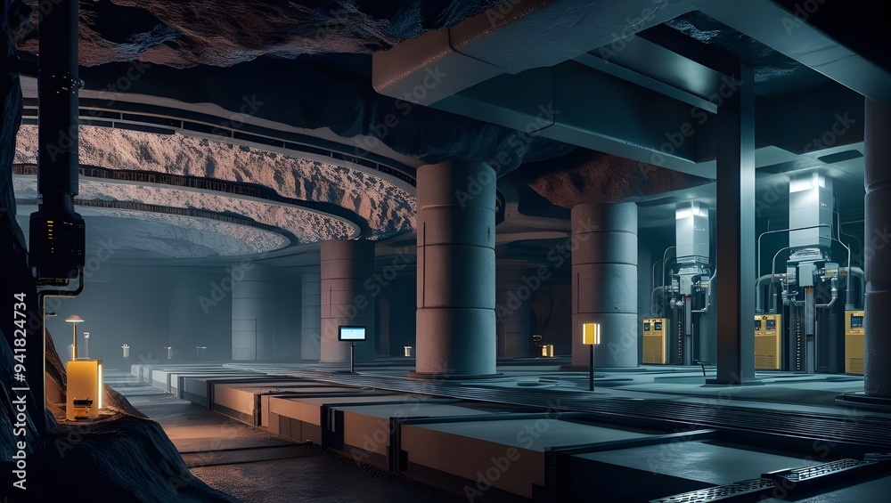 Carbon Storage Underground Facility, A hyper-realistic depiction of an ...