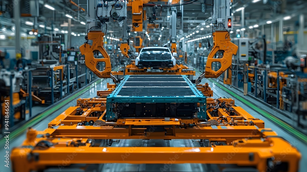 Automated assembly line showcasing advanced robotics in vehicle ...