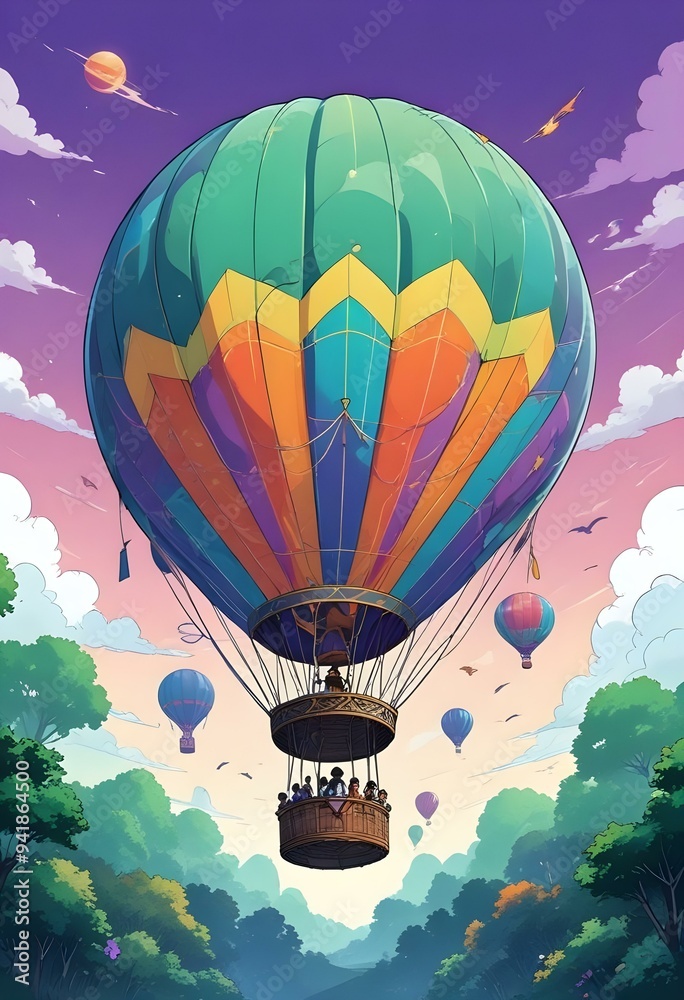 Illustration Stock One Colorful hot air balloon on empty neutral ...