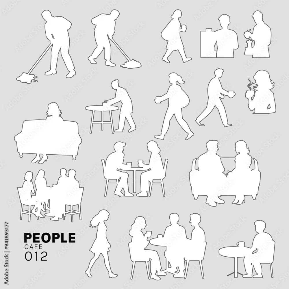 cafe Architectural Drawings people vector illustration, top view, human ...