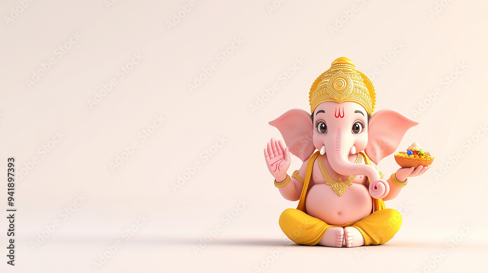 A peaceful depiction of Lord Ganesha blessing his devotees, with one ...