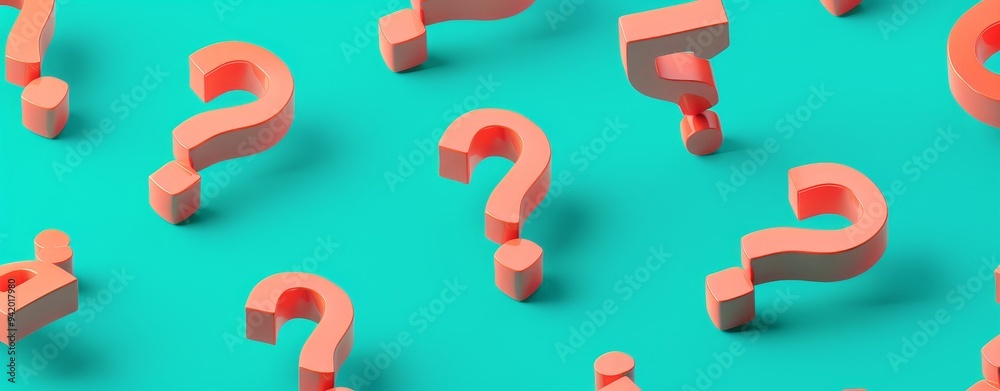 Minimalist 3D Isometric Illustration of Orange Question Marks on a Teal ...