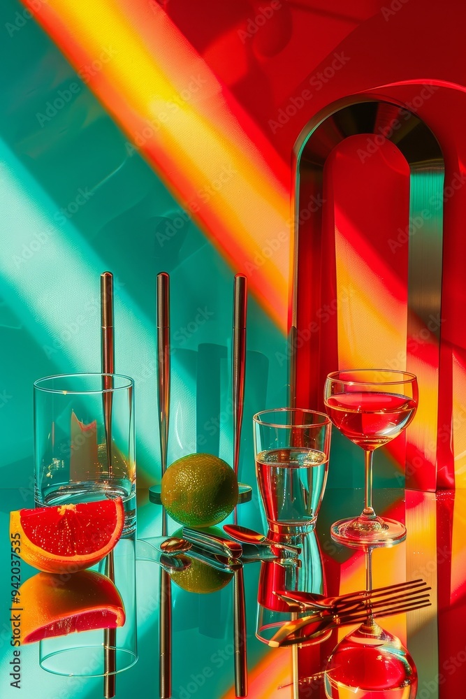 Futuristic still life featuring Hermès color palette, minimalist design ...