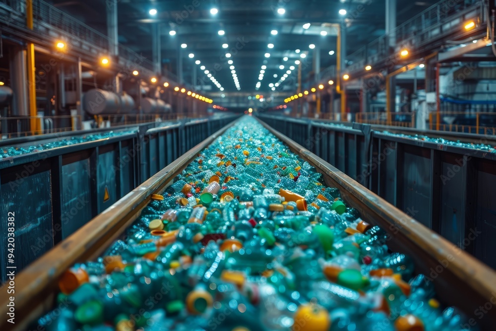 Recycling conveyor system in a modern plant, depicted in a 3:2 aspect ...
