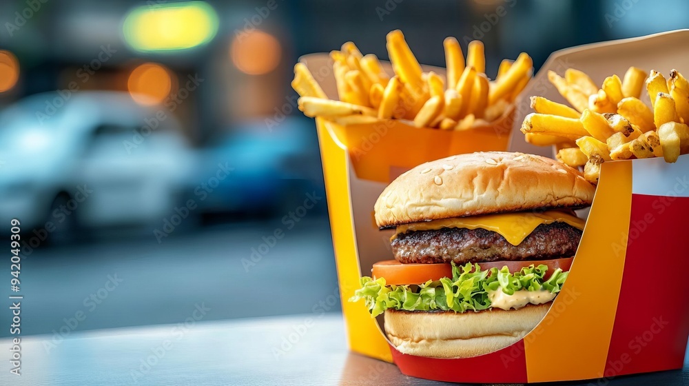 Mobile burger truck with a bold, vibrant design, serving gourmet ...