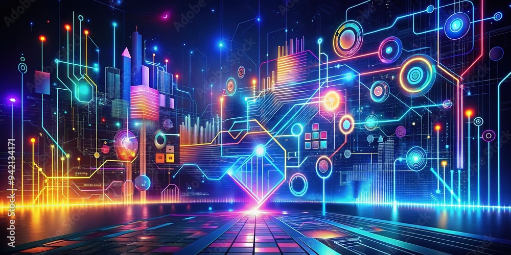 Vibrant futuristic infographic illustrates rapid progress of emerging ...