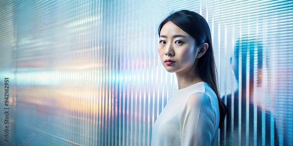 Digital woman face for AI technology concept. Glitched and corrupted ...