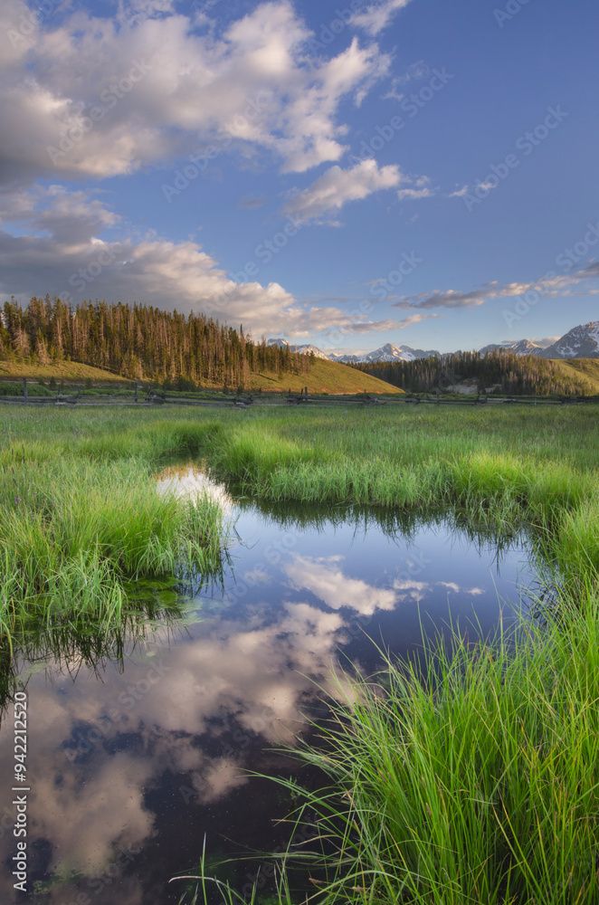 USA, Idaho. Wetlands in Stanley Basin, Sawtooth Mountains. Stock Photo ...