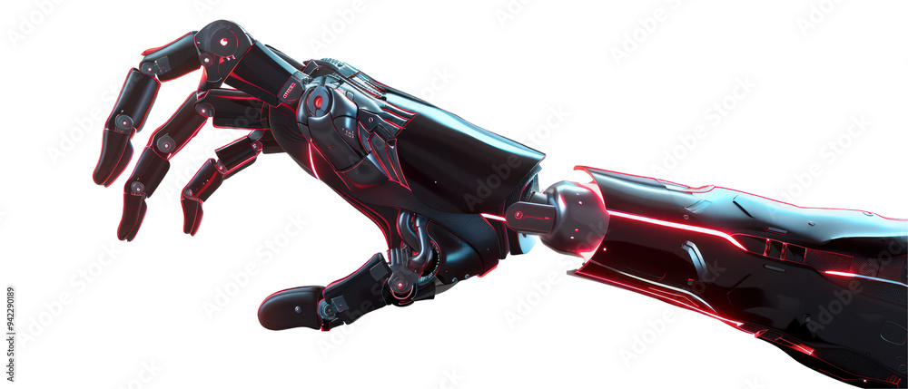 Isolated Robotic Hand on transparent background, a sleek mechanical ...