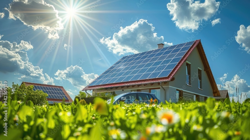 alternative power plant technology concept picture of a house with ...