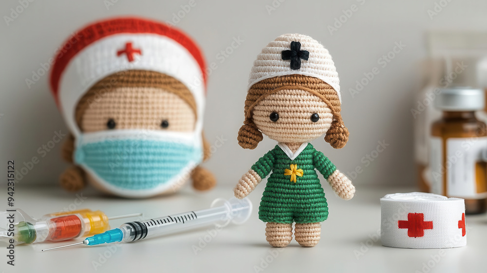 Crochet amigurumi nurse with a tiny medical mask and a cross on the hat ...