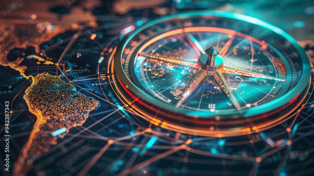 Compass on world map with global trade routes background generative ai ...