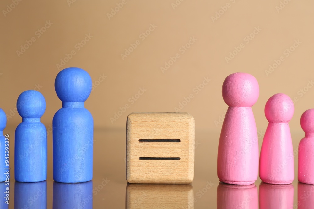 Gender equality concept. Male and female figures on beige background ...