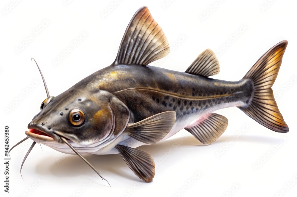 A realistic illustration of a catfish, with detailed scales and fins ...