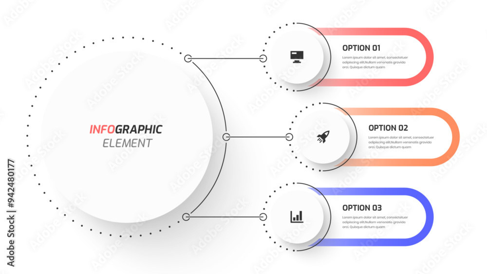 Business center circle infographic presentation with black thin line 3 ...