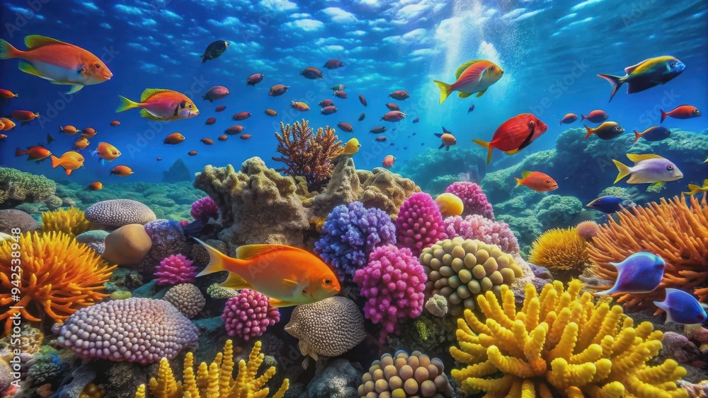 Underwater shot of vibrant marine life in the Red Sea Egypt, coral reef ...