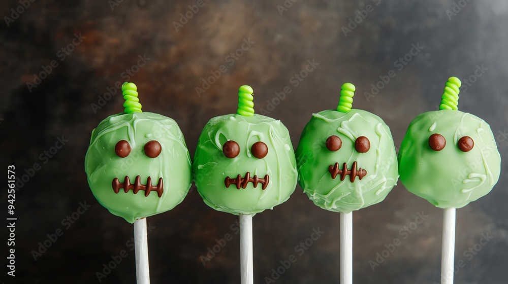 Halloween cake pops shaped like Frankensteins monster, with green icing ...