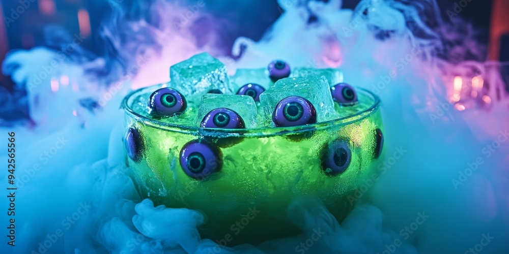creepy witch?s brew punch with glowing green liquid, floating eyeball ...