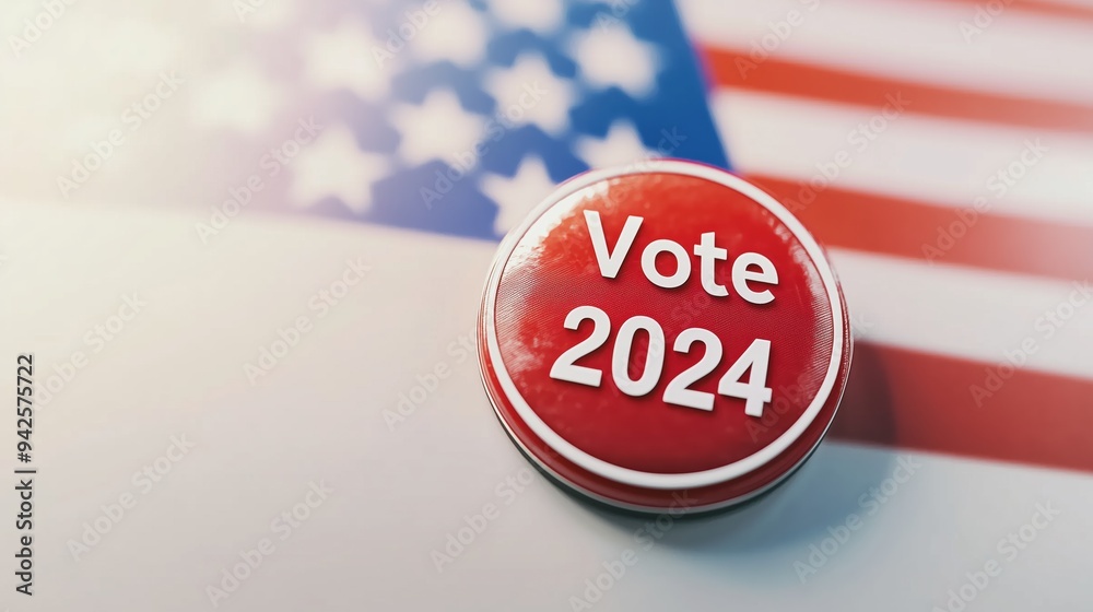 Ultra-Realistic 3D Vote Election Badge 'Vote 2024' on Waving American ...