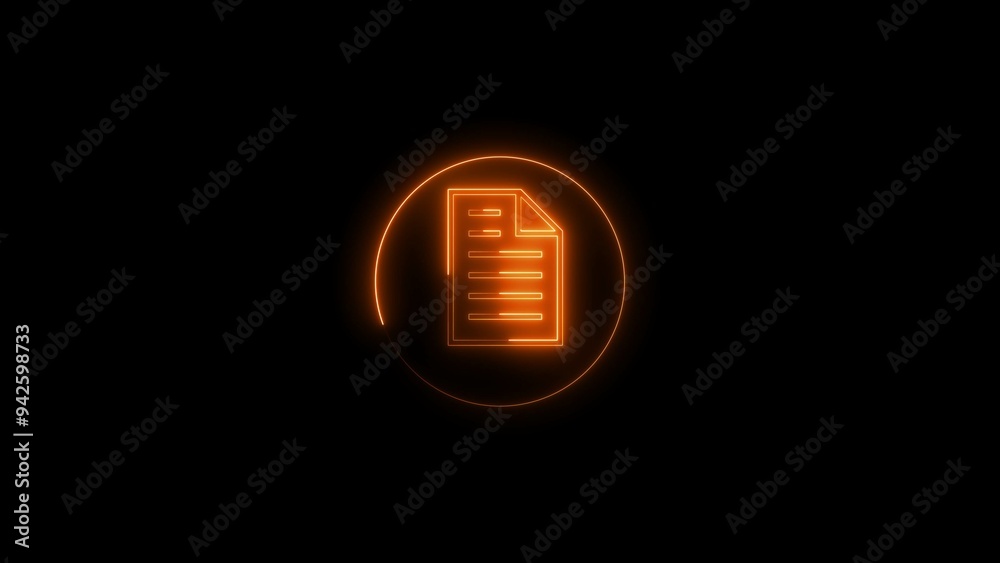 Abstract documents uploading icon neon glowing orange color 4k ...