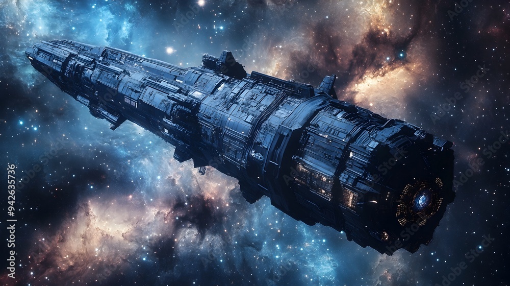 A massive awe inspiring starship cutting through the boundless cosmic ...
