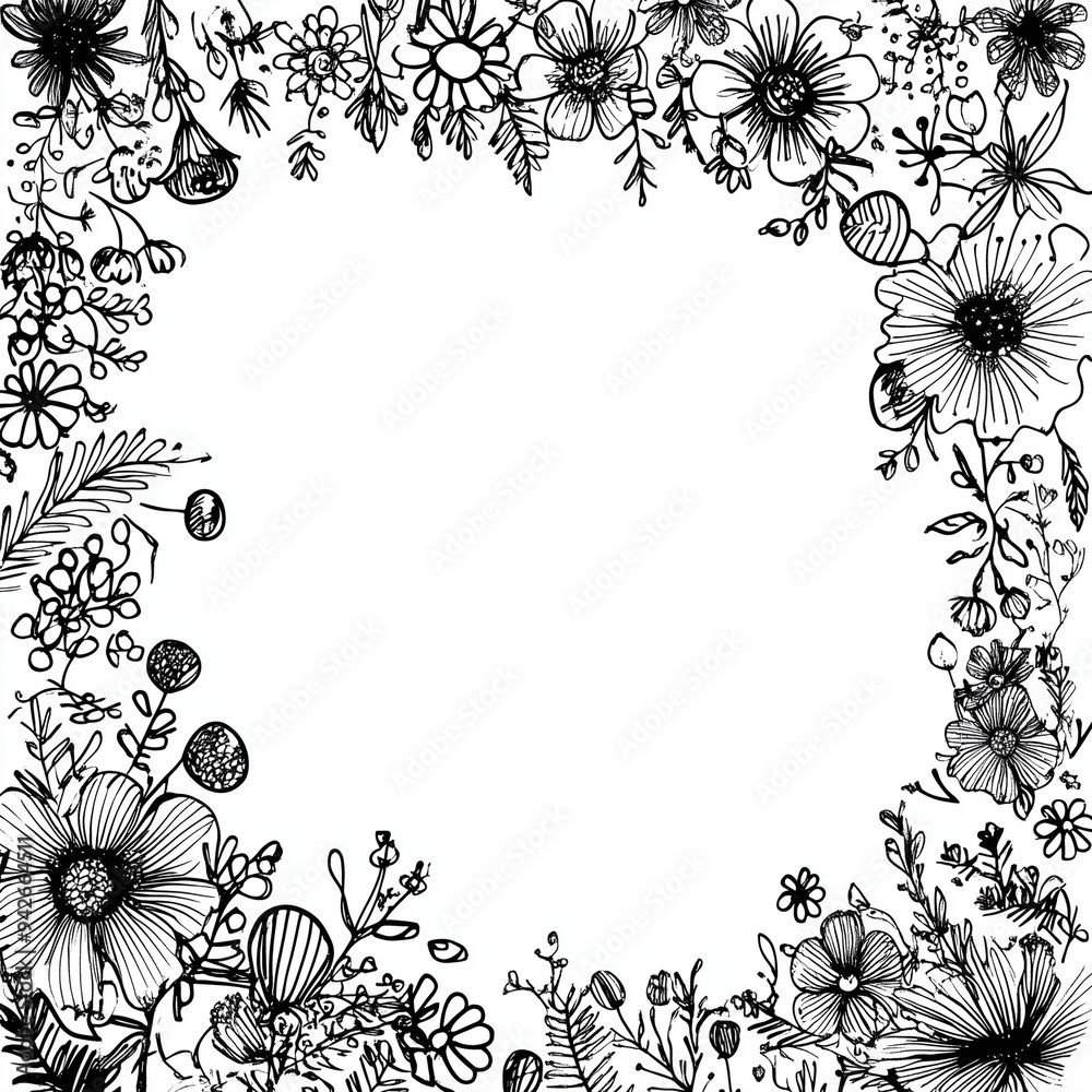 Black flower/ Floral border/ frame on white background PNG Stock Photo | Adobe Stock