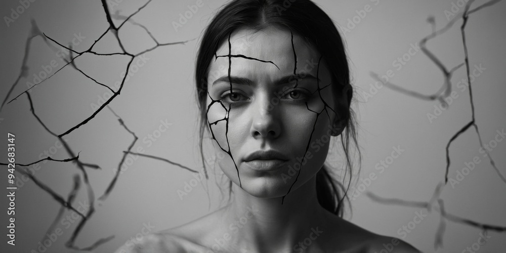 A broken woman Black and white composition of a woman with cracks on ...