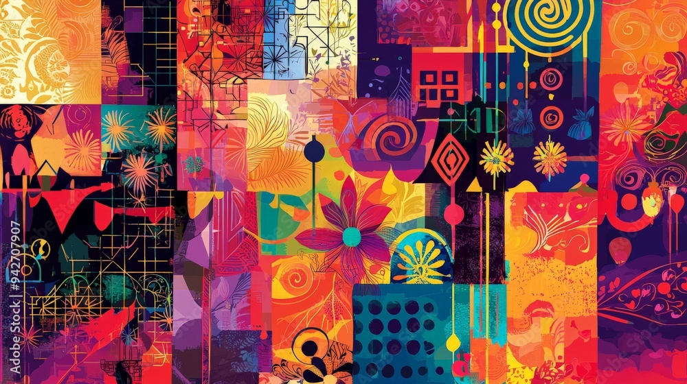 Abstract representation of Indian art forms, mix of modern and ...