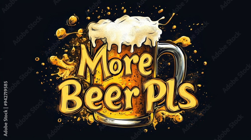 the playful text "More Beer Pls" in a lively, fun font. The text is ...