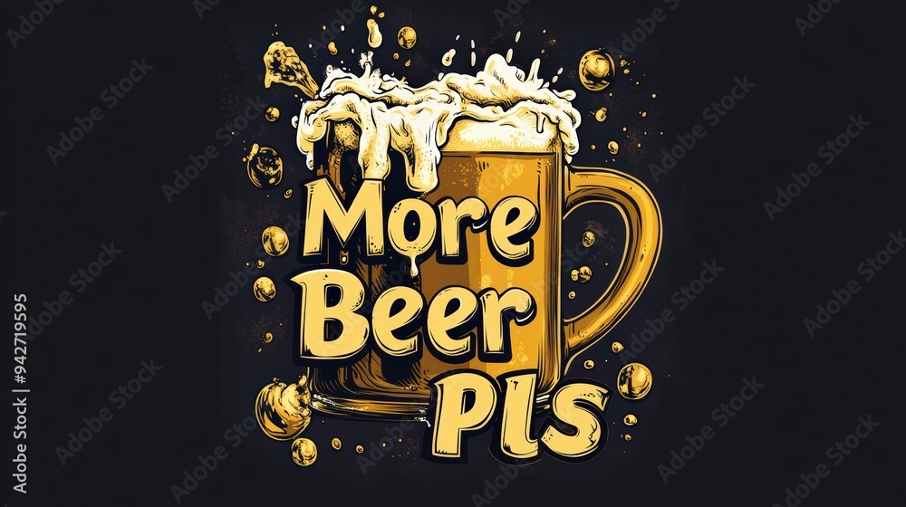 the playful text "More Beer Pls" in a lively, fun font. The text is ...