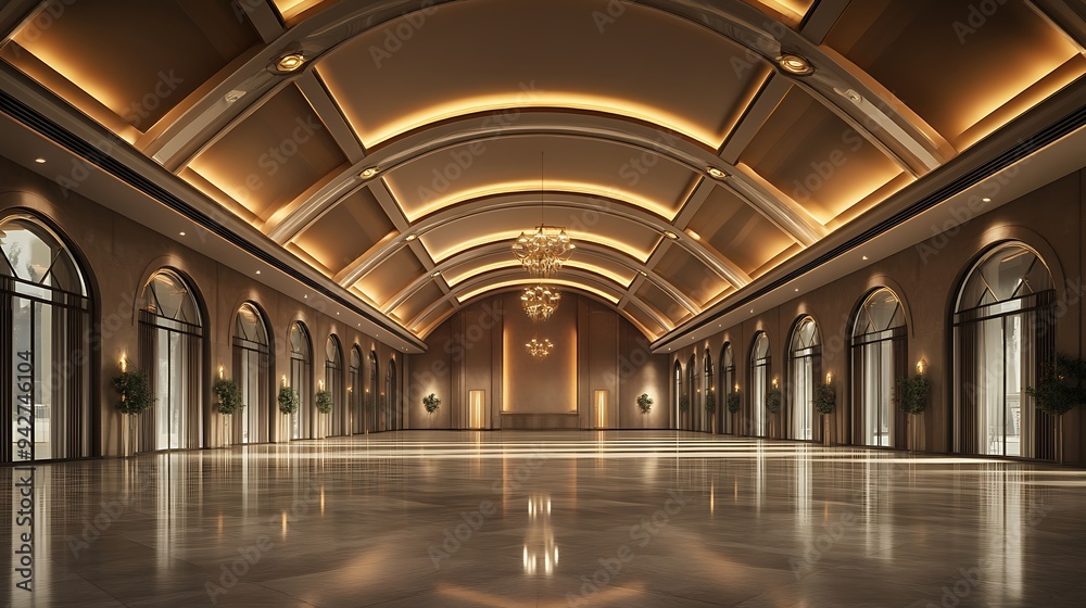 Luxurious Empty Reception Hall with Wide Open Layout, High Vaulted ...
