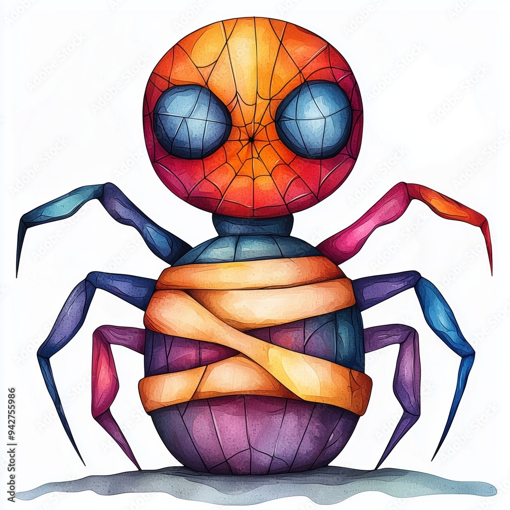 Whimsical Halloween Spider in Mummy Costume Stained Glass Fantasy Art ...