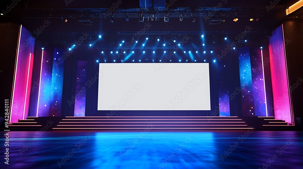 Corporate Event Stage with Large Blank Screen and Ambient Lighting for ...