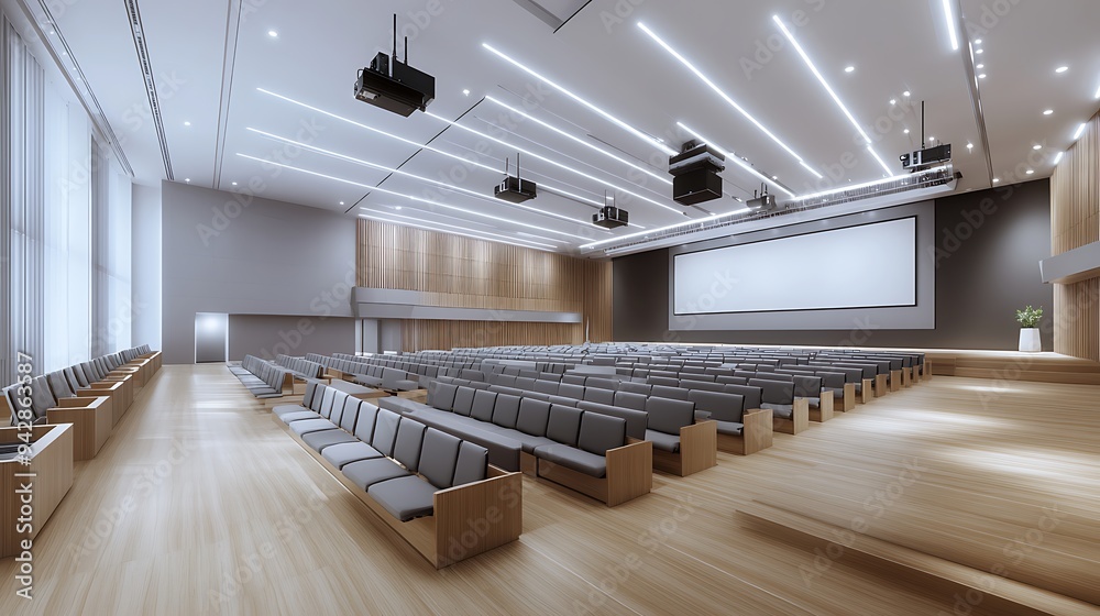 Modern Conference Hall with Tiered Seating, State-of-the-Art AV ...
