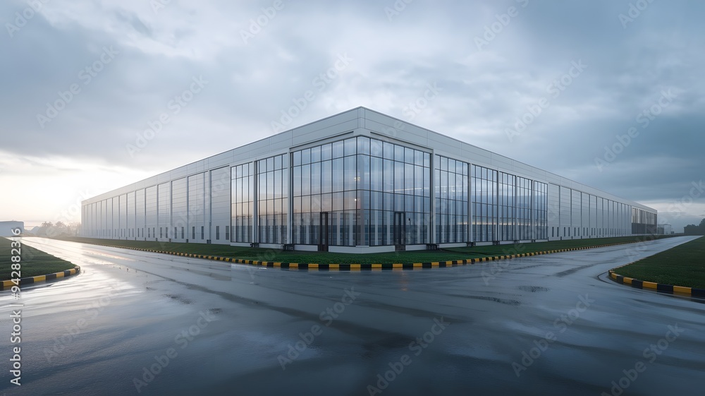 Modern Industrial Warehouse with Glass Windows and White Facade on a ...