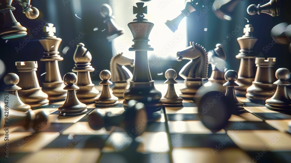 A high-definition close-up view of a chessboard, highlighting diverse ...