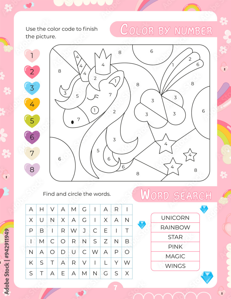 Activity Pages for Kids. Printable Activity Sheet with Unicorn ...