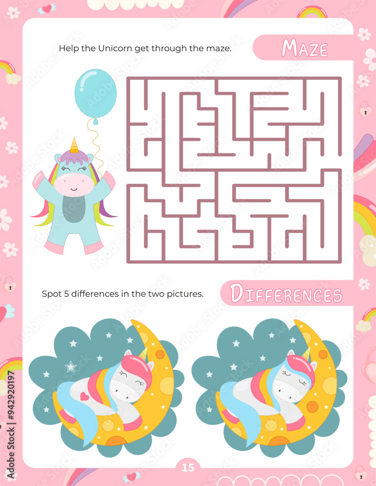 Activity Pages for Kids. Printable Activity Sheet with Unicorn ...