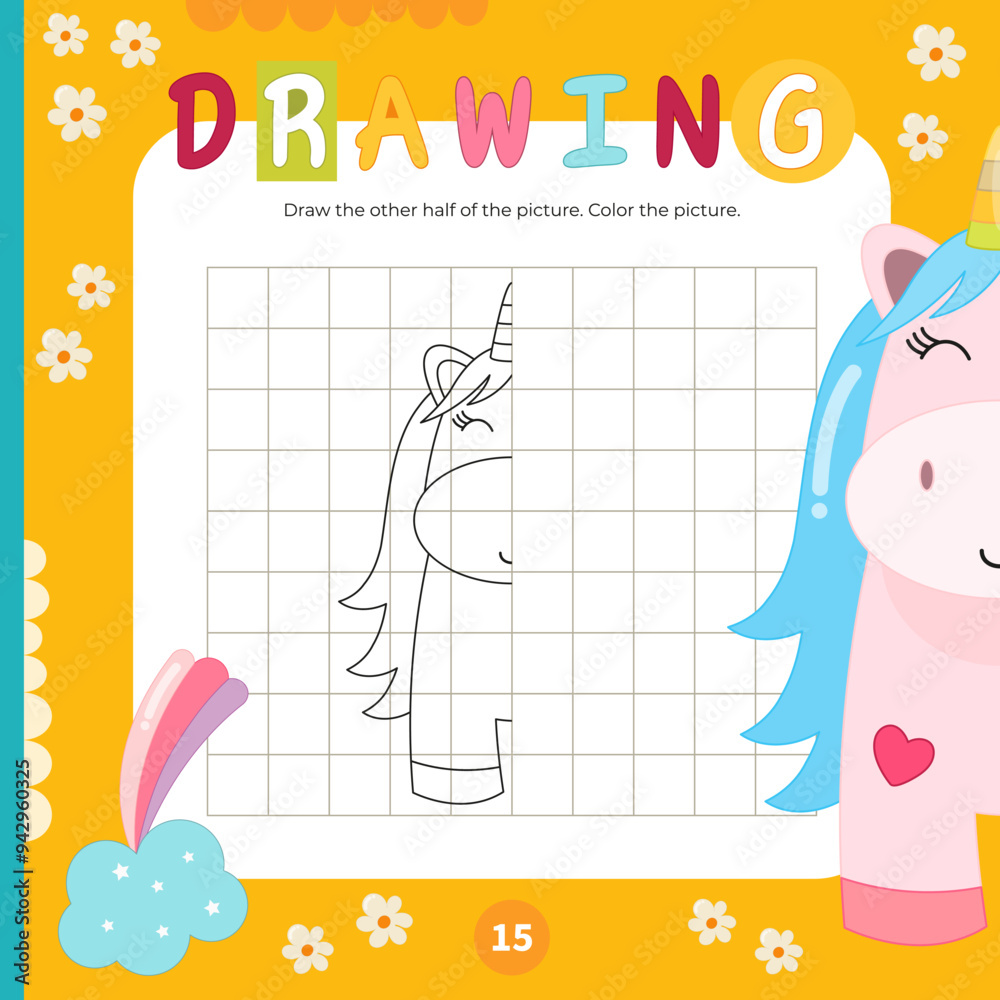 Vector de Stock Cute unicorn activities for kids. Finish the picture ...