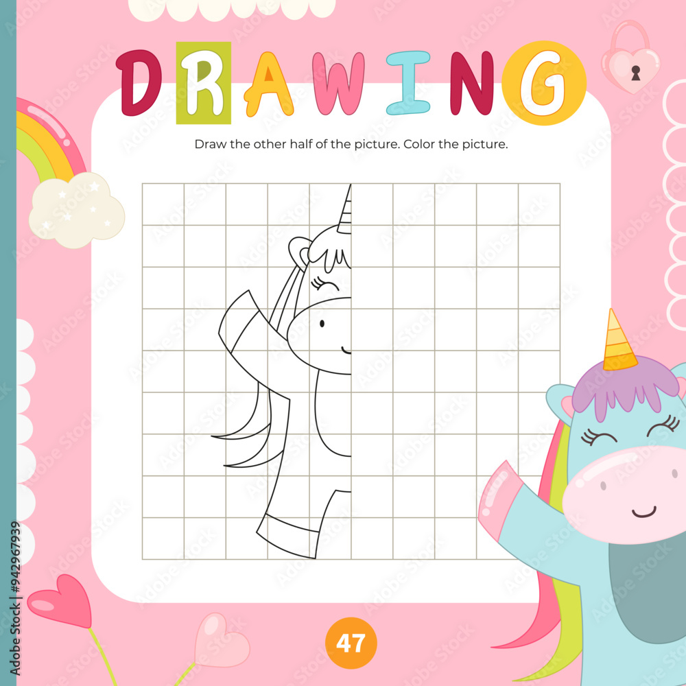 Vector de Stock Cute unicorn activities for kids. Finish the picture ...